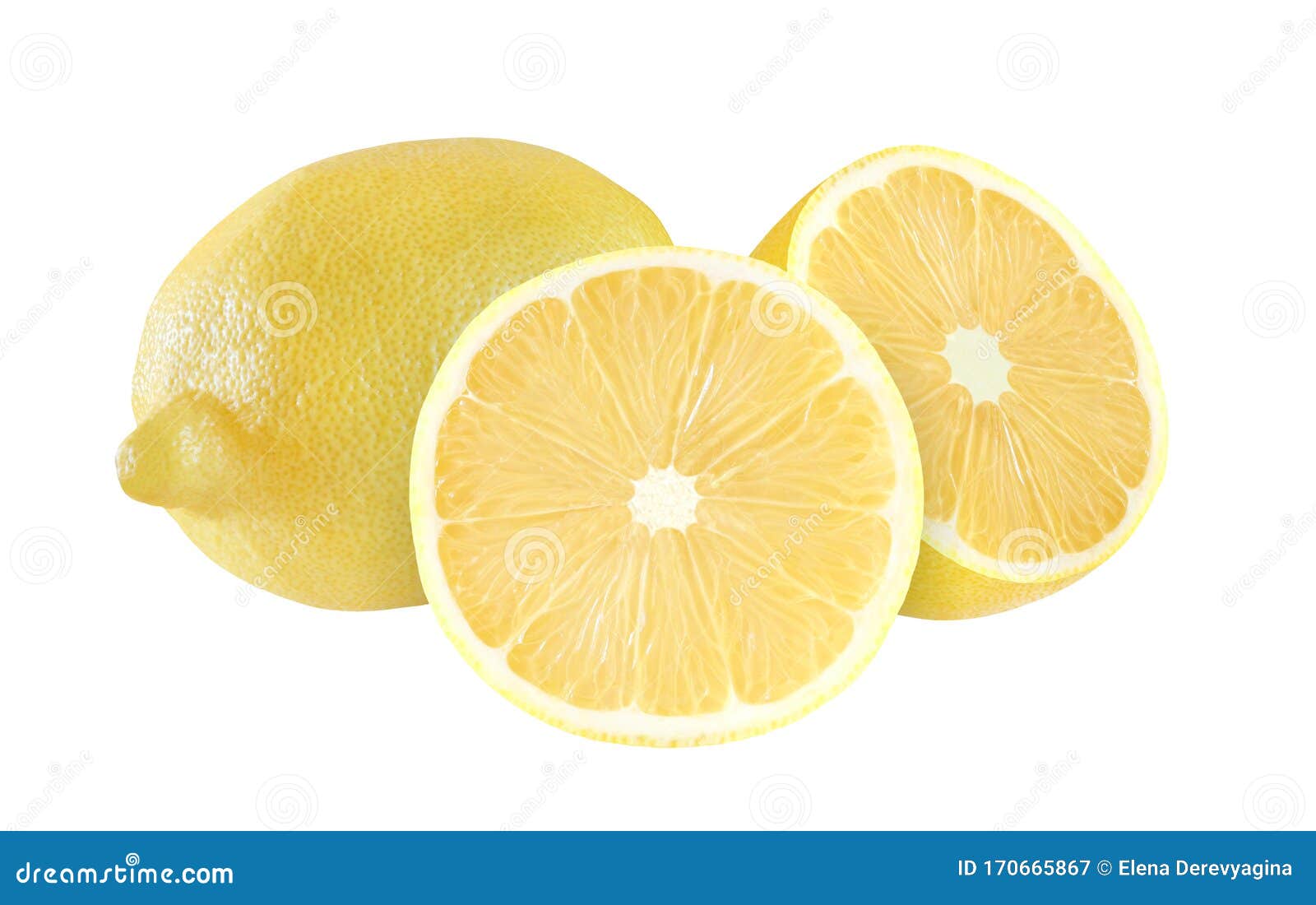 Lemon Whole and Cut Three Pieces Isolated on White Background with ...