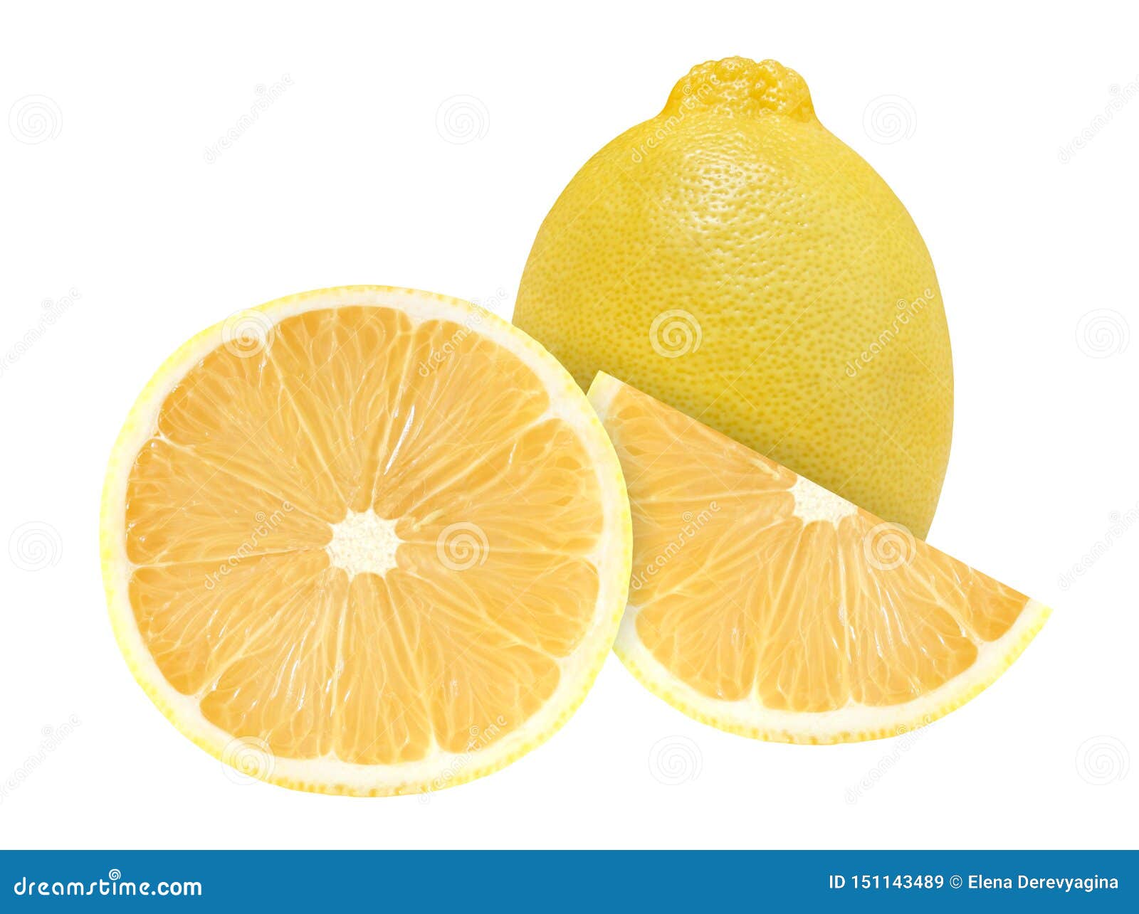 Lemon Whole and Slices Cut in Half Inside Middle Yellow Isolated on ...