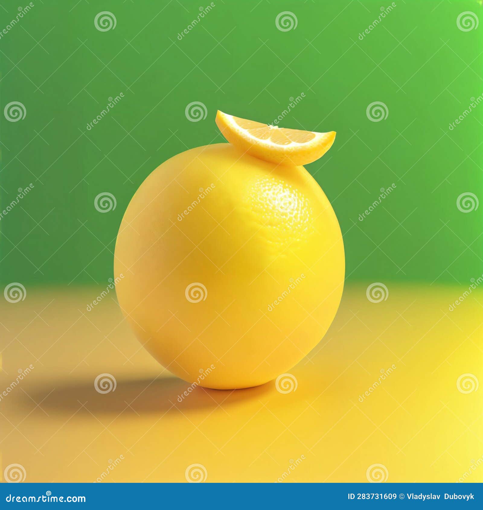 Lemon on Yellow and Green Background. Minimal Style Stock Illustration ...