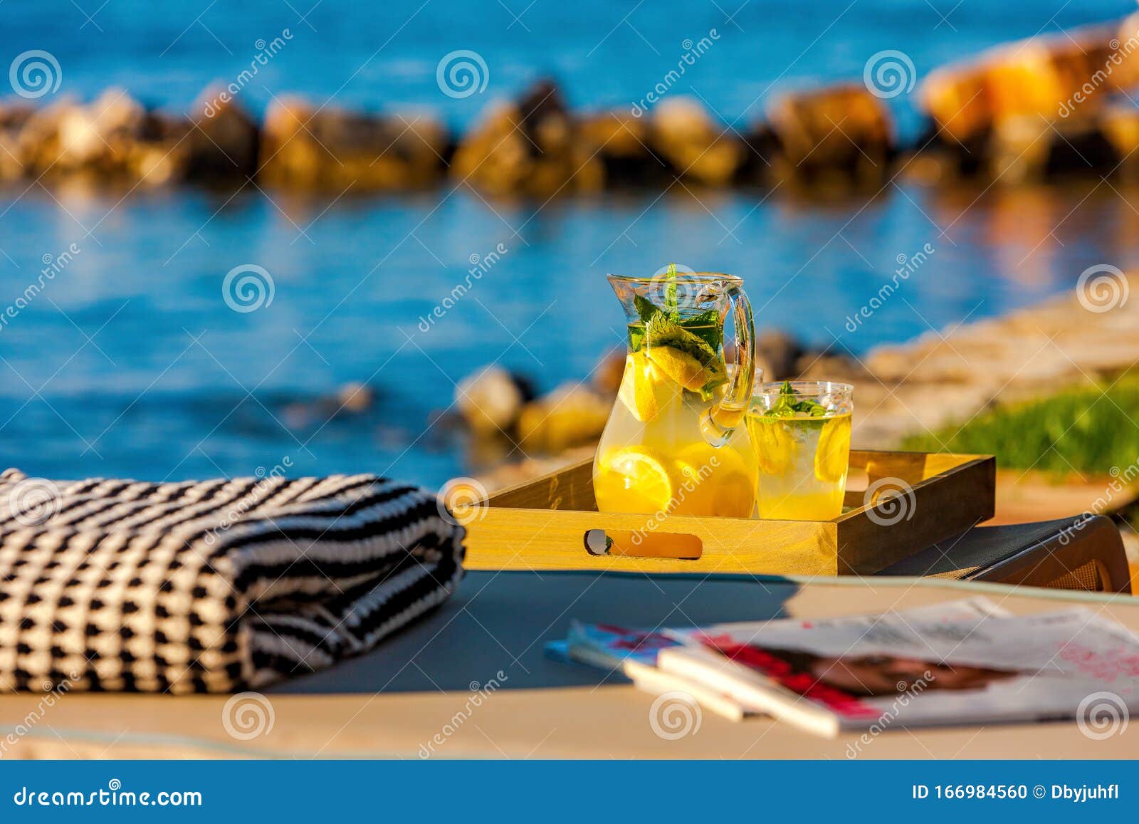 Lemonade on the beach stock photo. Image of orange, healthy - 166984560