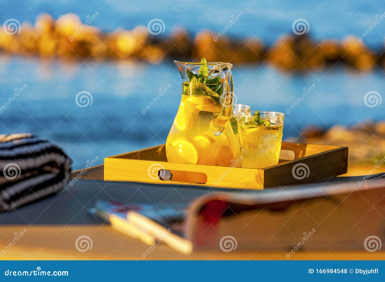Lemonade on the beach stock photo. Image of lime, drink - 166984548