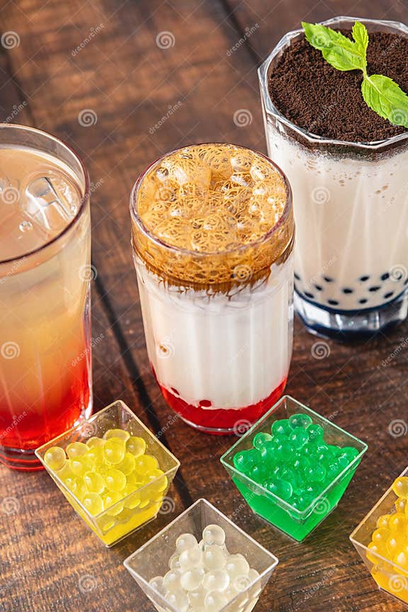 Lemonade with Bubble Tea on Dark Background Stock Photo - Image of ...