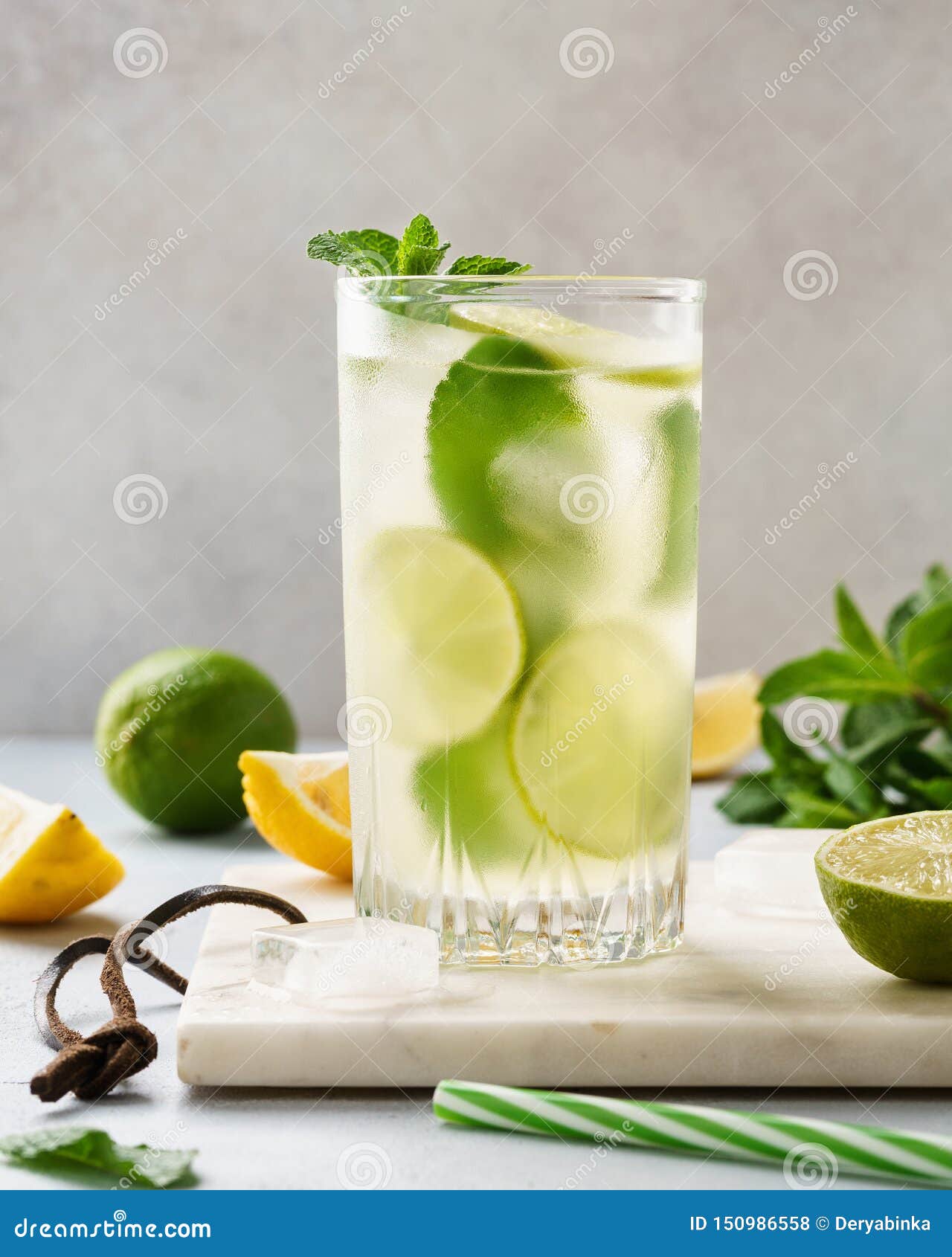 Lemonade Drink of Soda Water with Lemon, Lime and Fresh Mint Stock ...