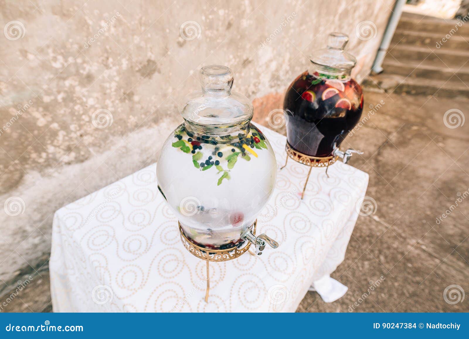 Lemonade in a Glass Barrel. Flasks for Spilling Drinks Stock Photo ...