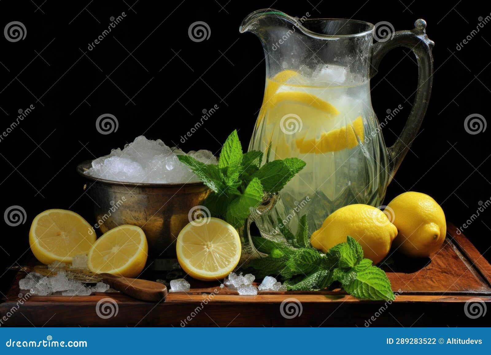 Lemonade in a Glass Pitcher with Ice and Mint Stock Photo - Image of ...