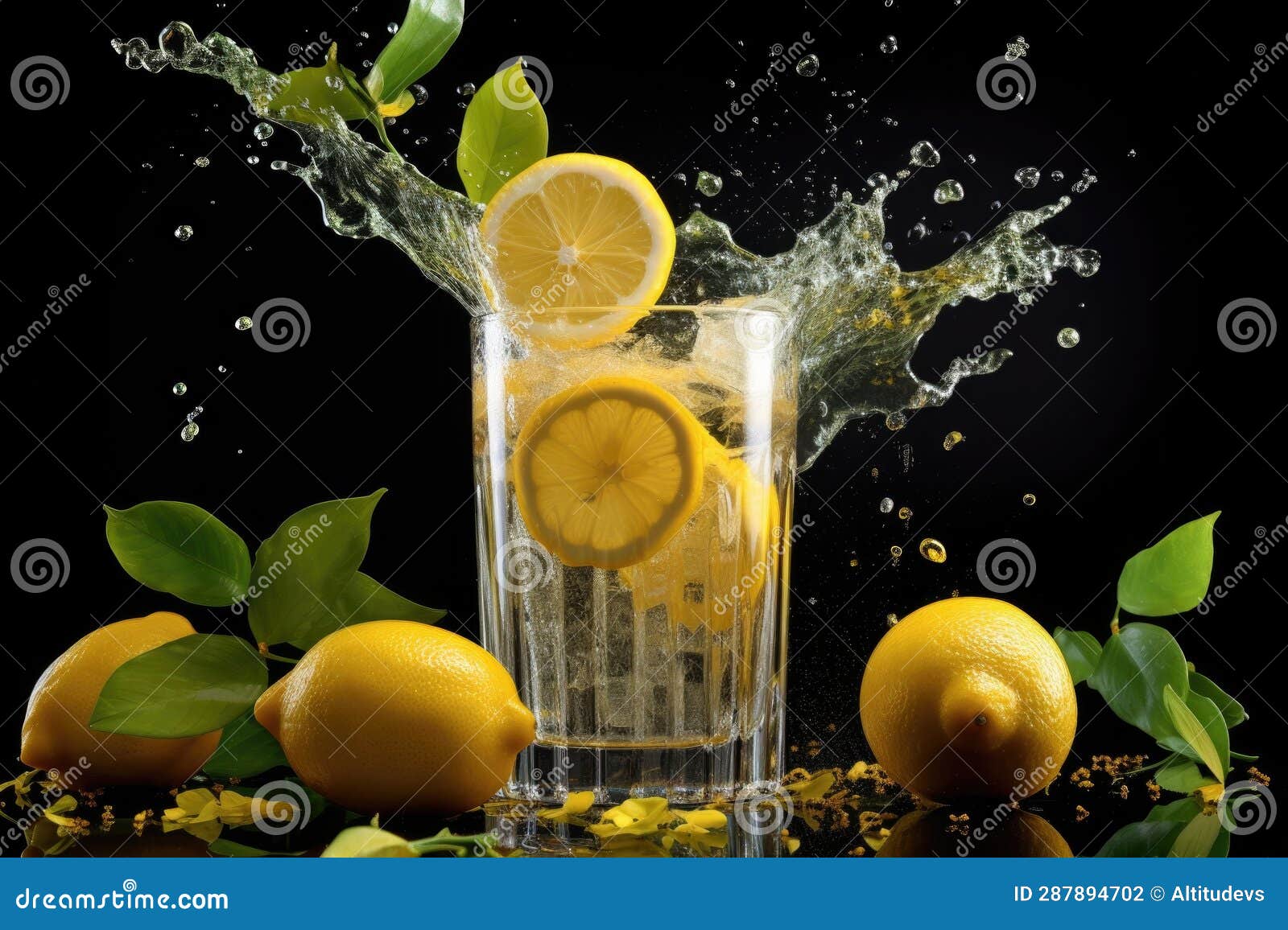 Lemonade in a Glass with a Splash and Bubbles Stock Illustration ...