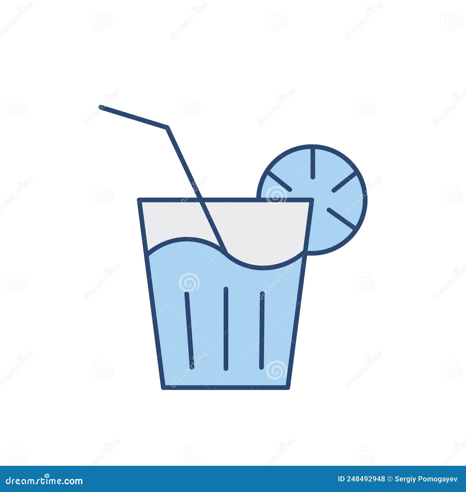 Lemonade Glass Thin Line Icon. Color Blue Stock Vector - Illustration ...