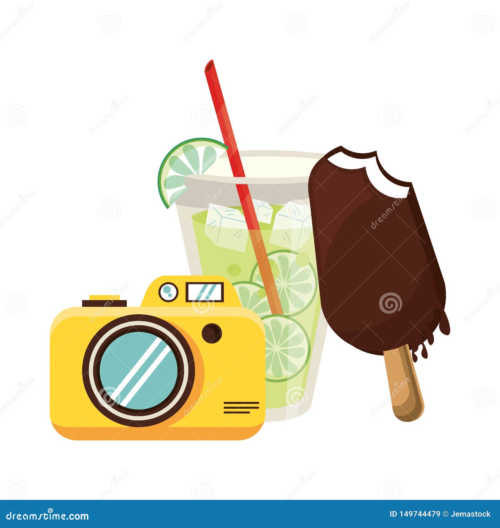 Lemonade with Ice Cream and Camera Cartoon Stock Vector - Illustration ...