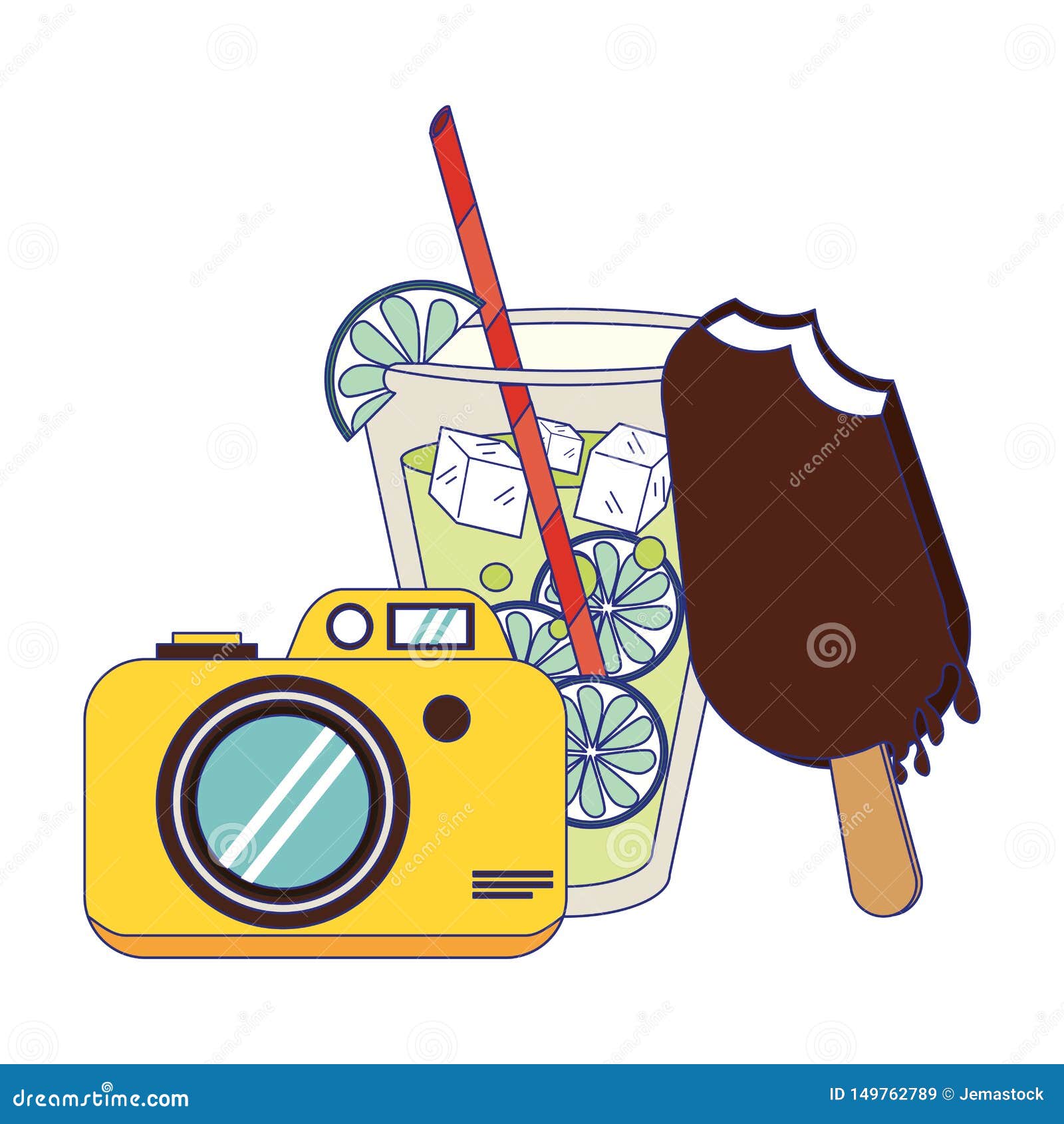 Lemonade with Ice Cream and Camera Cartoon Stock Vector - Illustration ...