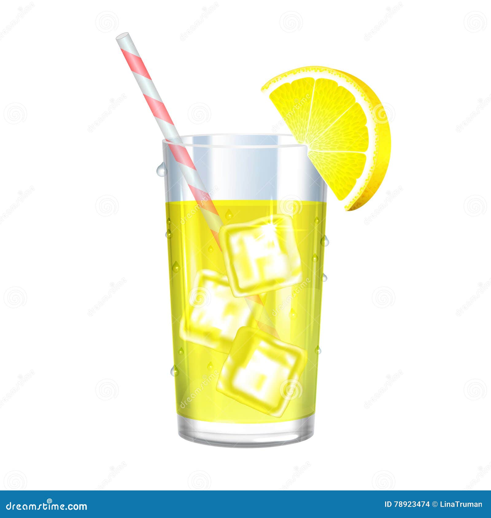 Lemonade With Ice Cubes And Lemon On White Background. Vector ...
