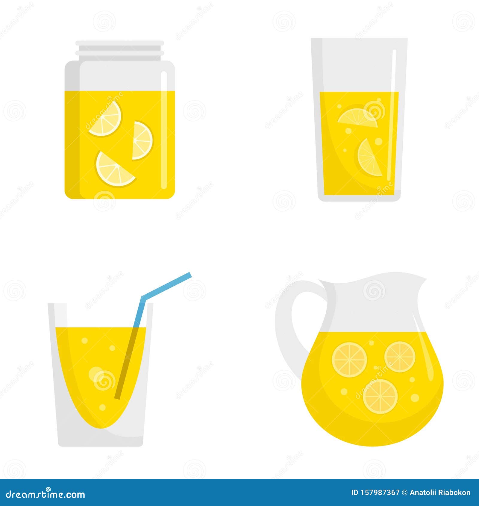 Lemonade Icon Set, Flat Style Stock Vector - Illustration of healthy ...