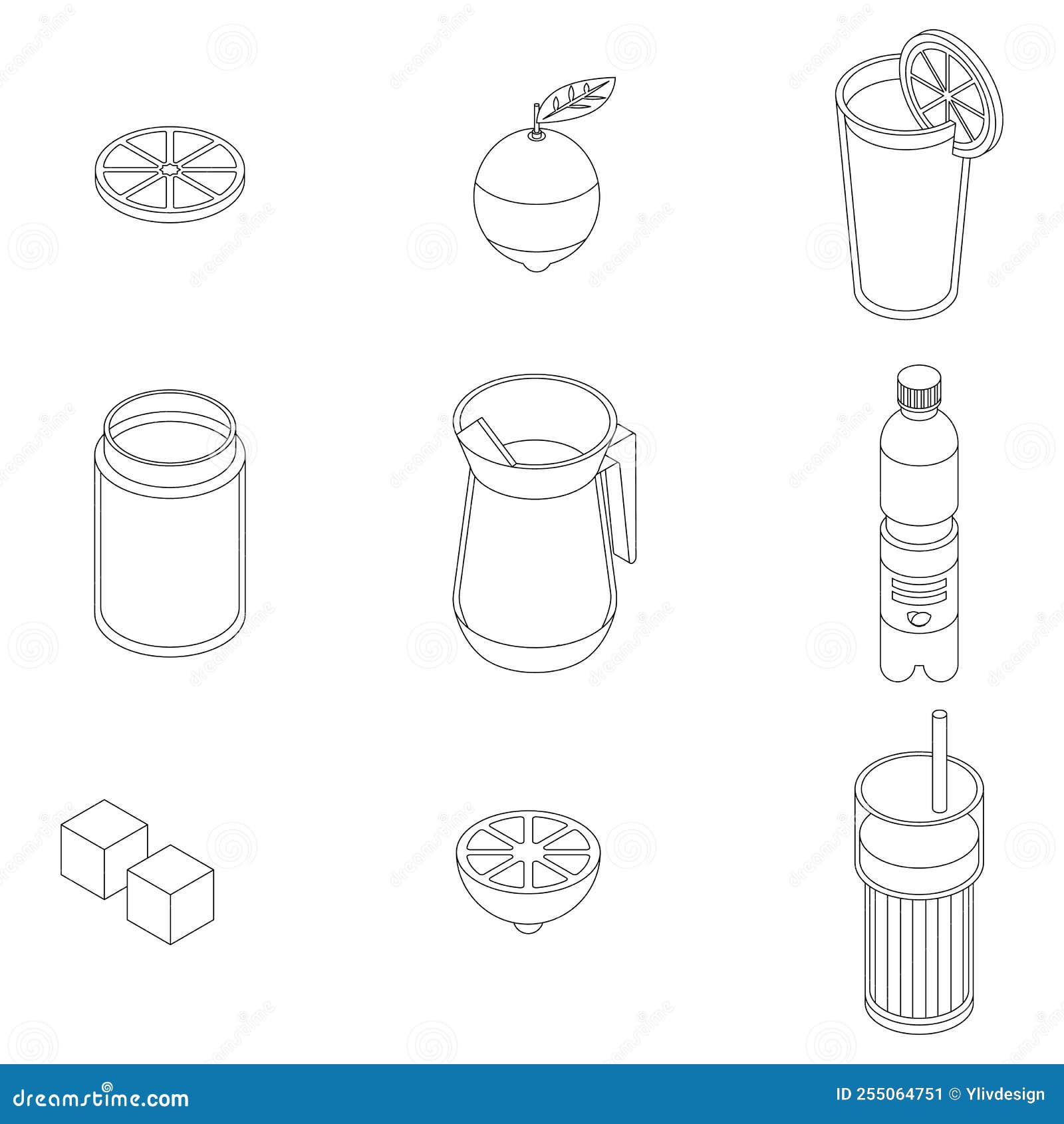 Lemonade Icons Set Vector Outline Stock Vector - Illustration of diet ...