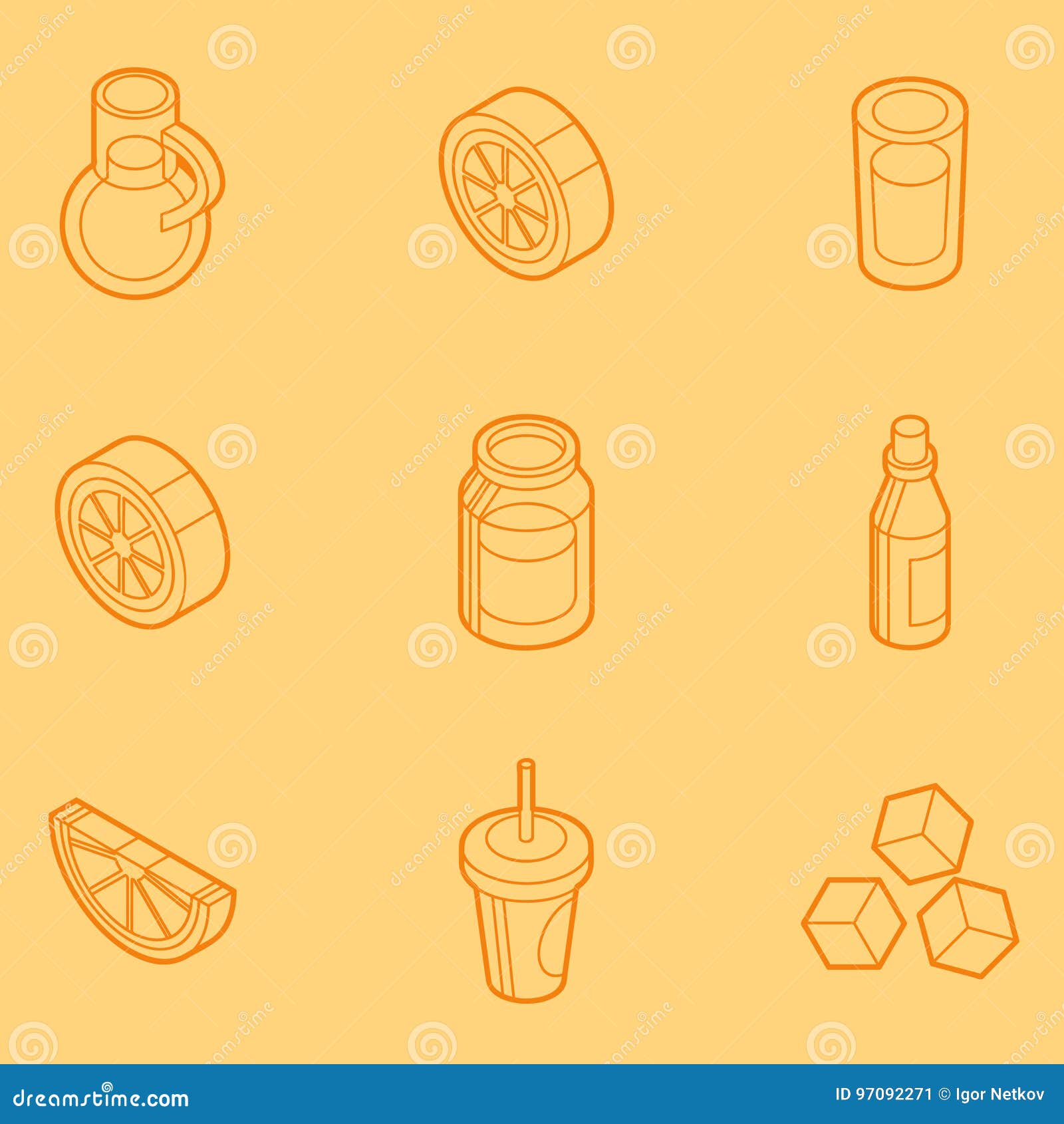 Lemonade Outline Isometric Set Stock Vector - Illustration of beverage ...