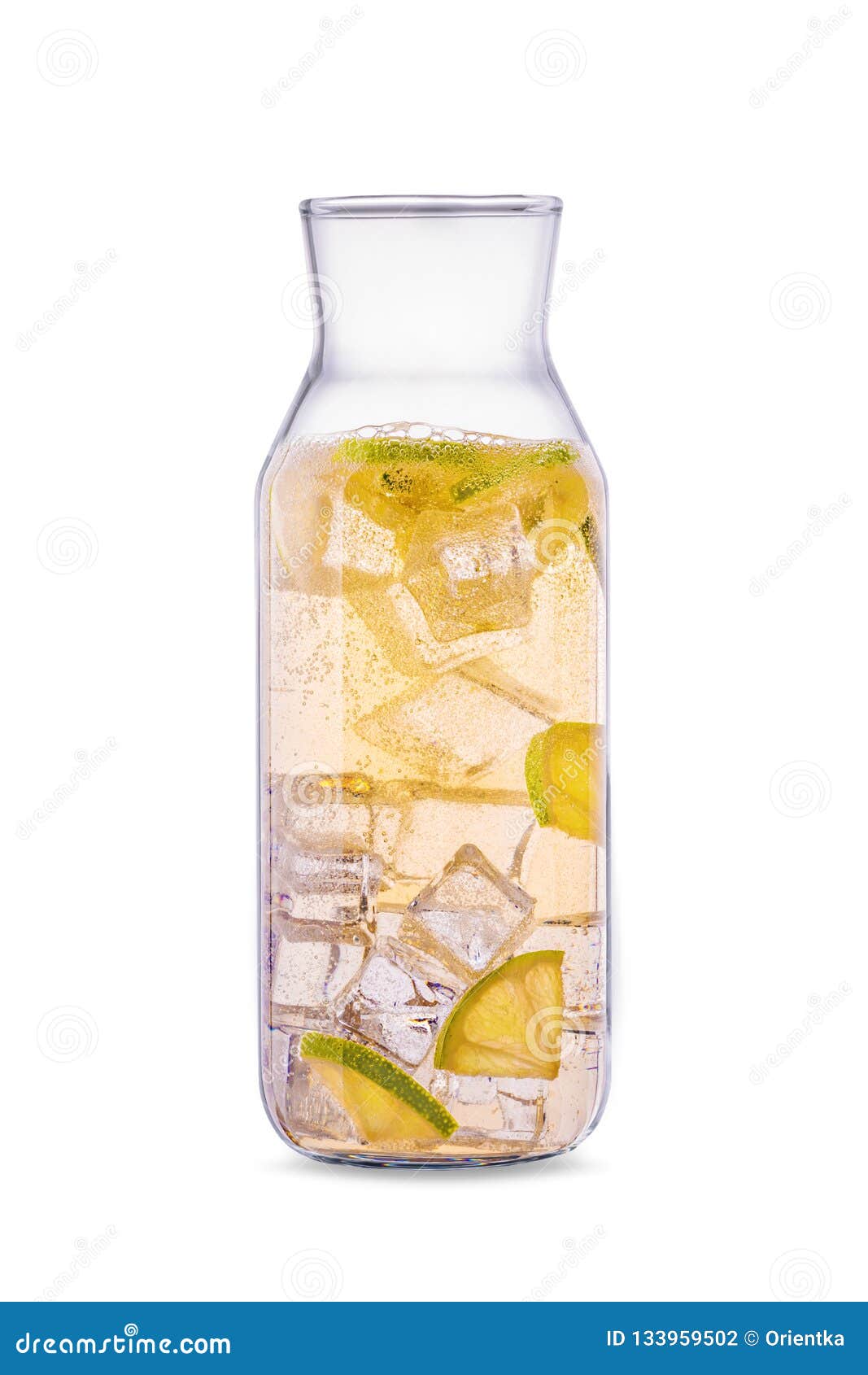 Lemonade Pitcher with Lemon and Ice on a White. View with Copy Space ...