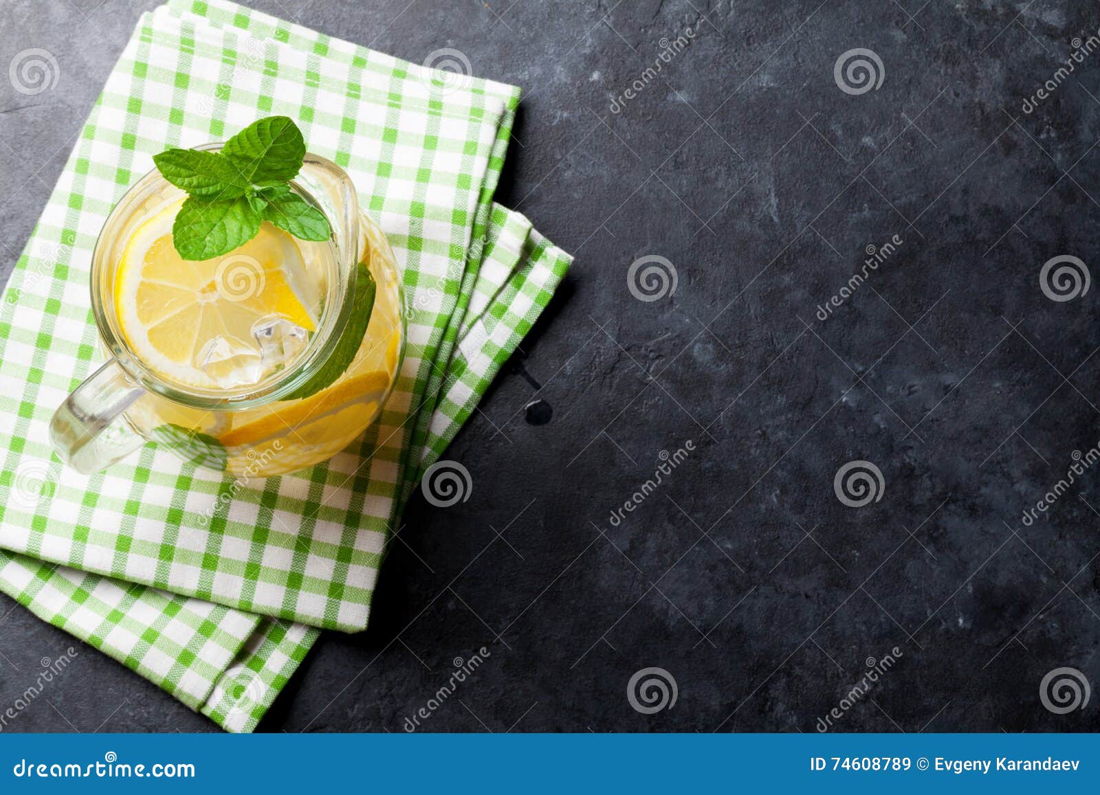 Lemonade Pitcher with Lemon, Mint and Ice Stock Image - Image of food ...