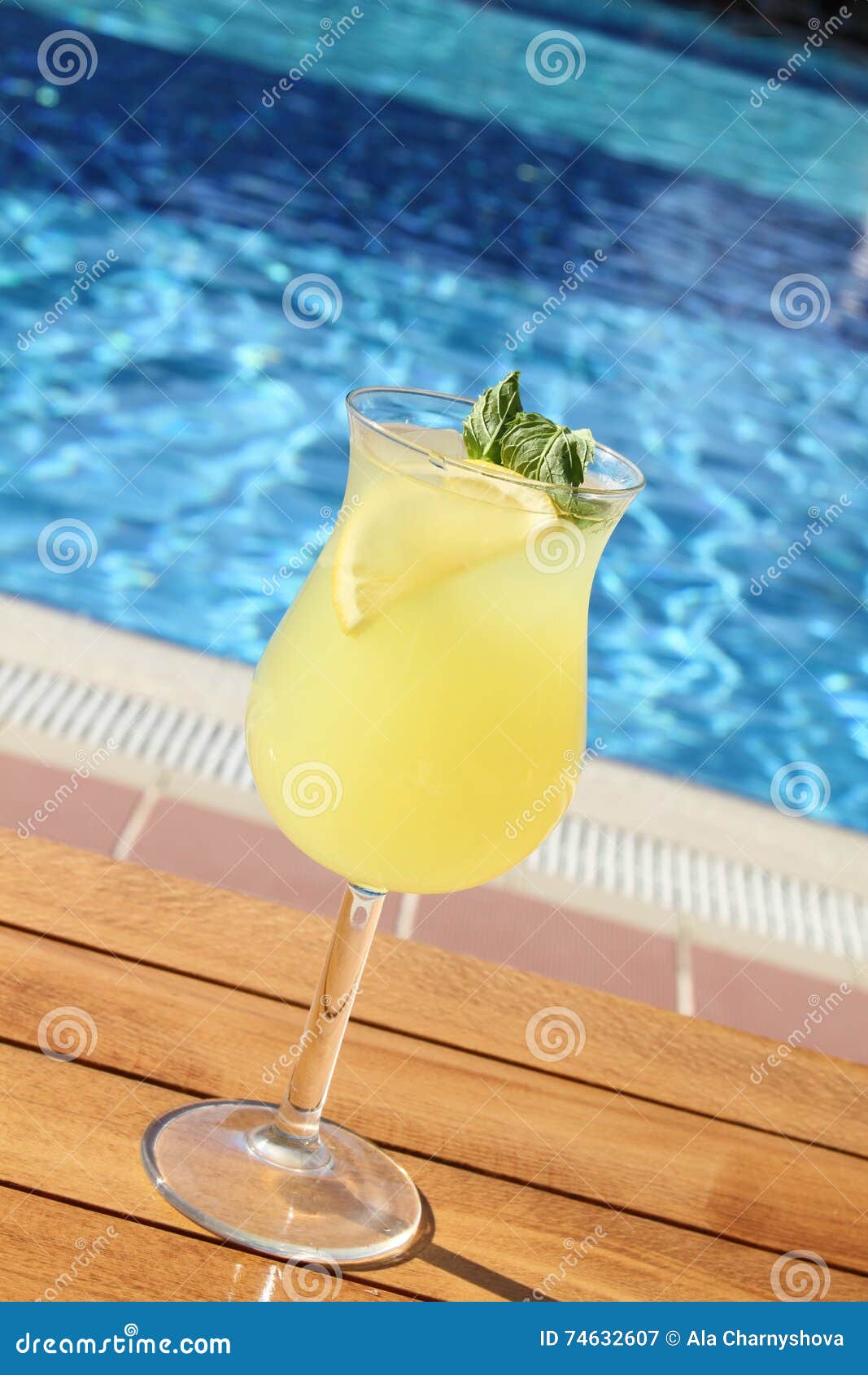 Lemonade by the pool stock image. Image of healthy, glass - 74632607