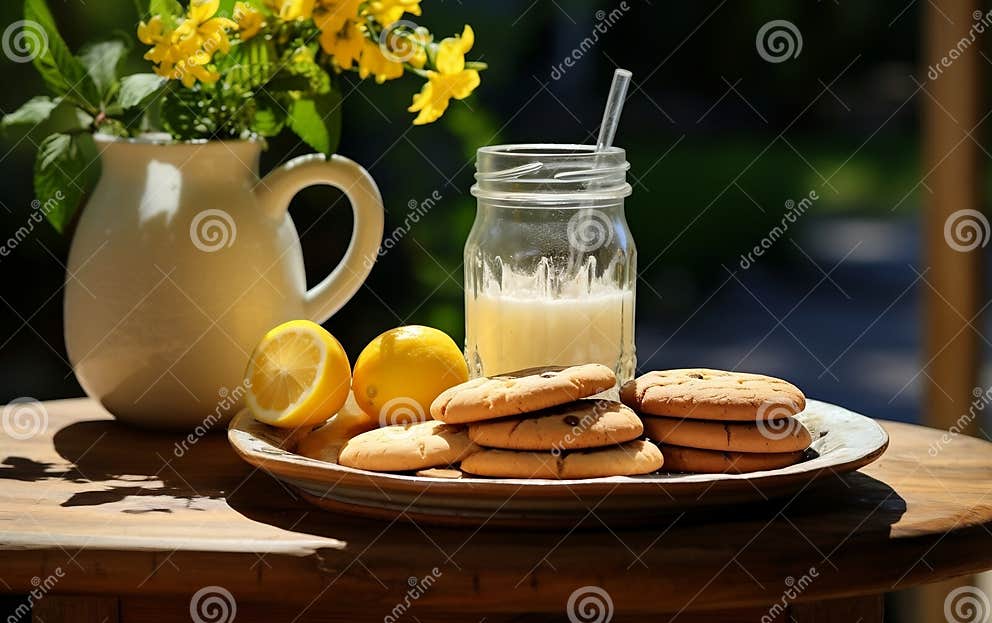 Lemonade Refreshment in Rustic Patio Ambiance. Generative AI Stock ...