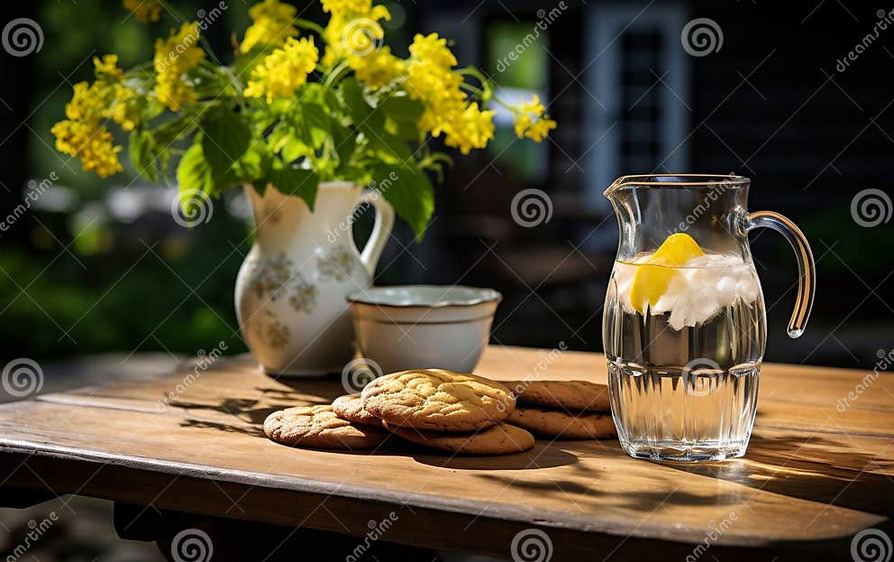 Lemonade Refreshment in Rustic Patio Ambiance. Generative AI Stock ...
