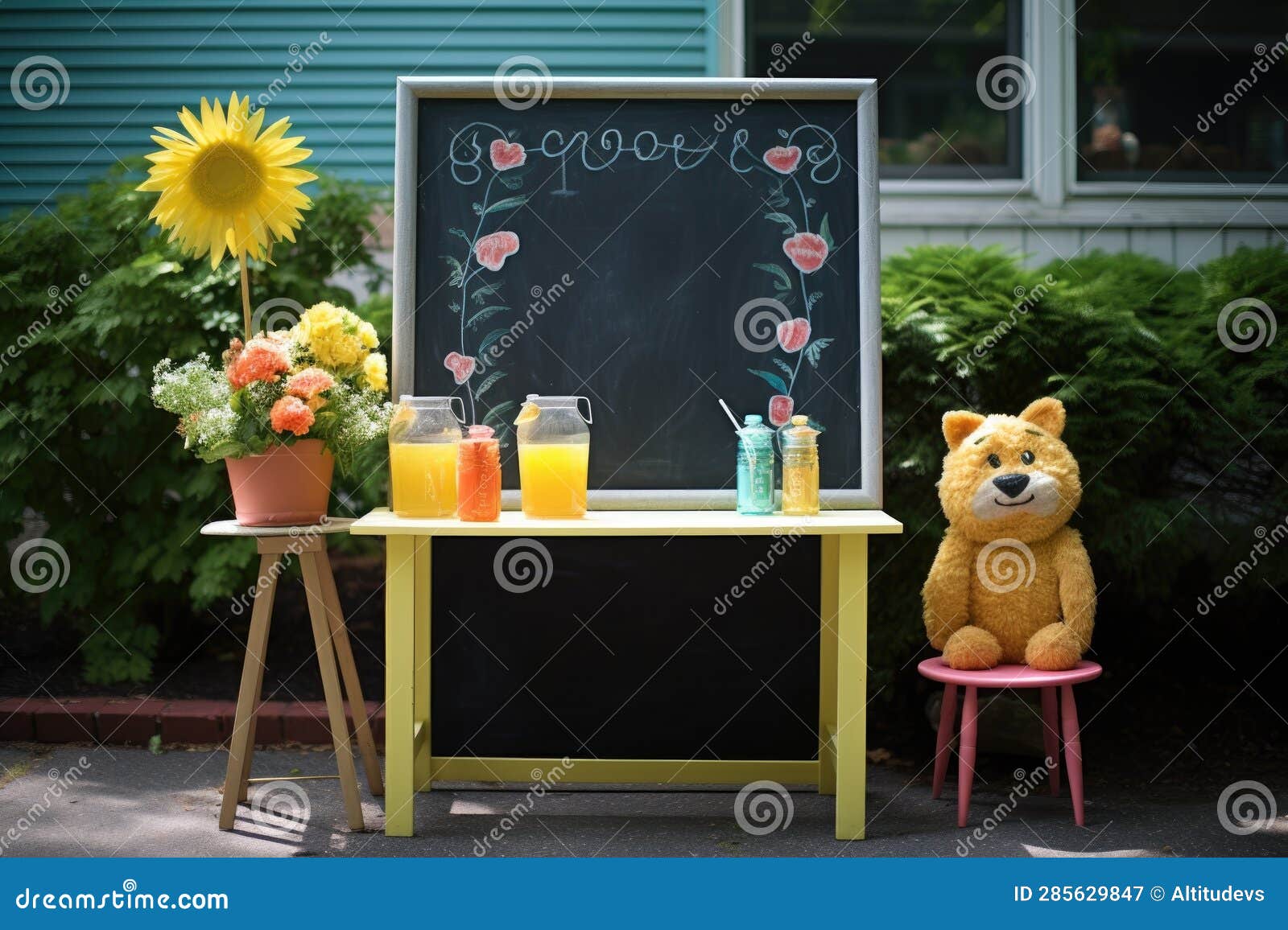 Lemonade Stand with Chalkboard Sign and Drinks Stock Image - Image of ...
