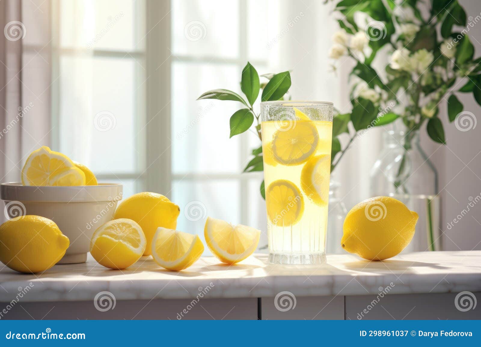 Lemonade with Yellow Lemons on White Light Kitchen with Window Stock ...