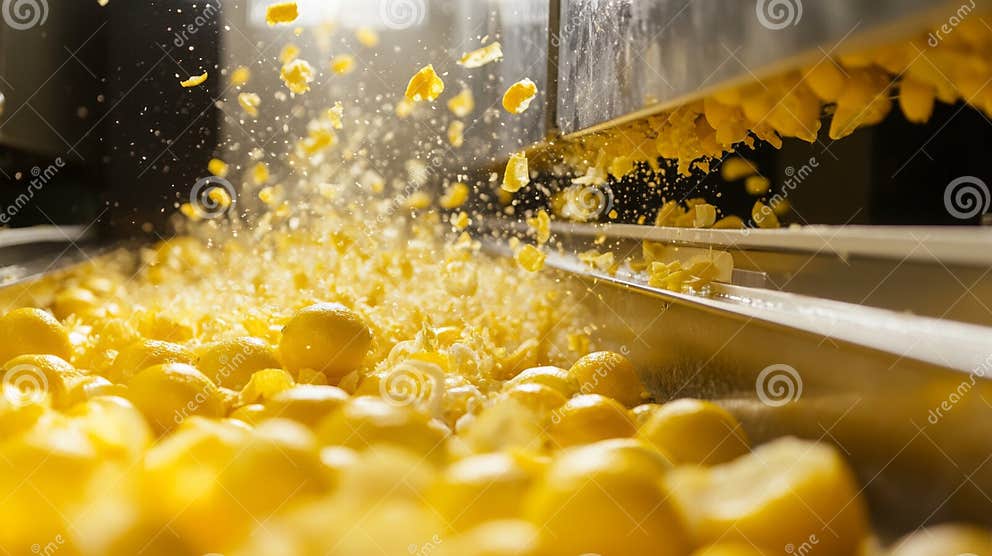 Lemons Being Processed for Juice Production in a Bright, Efficient ...