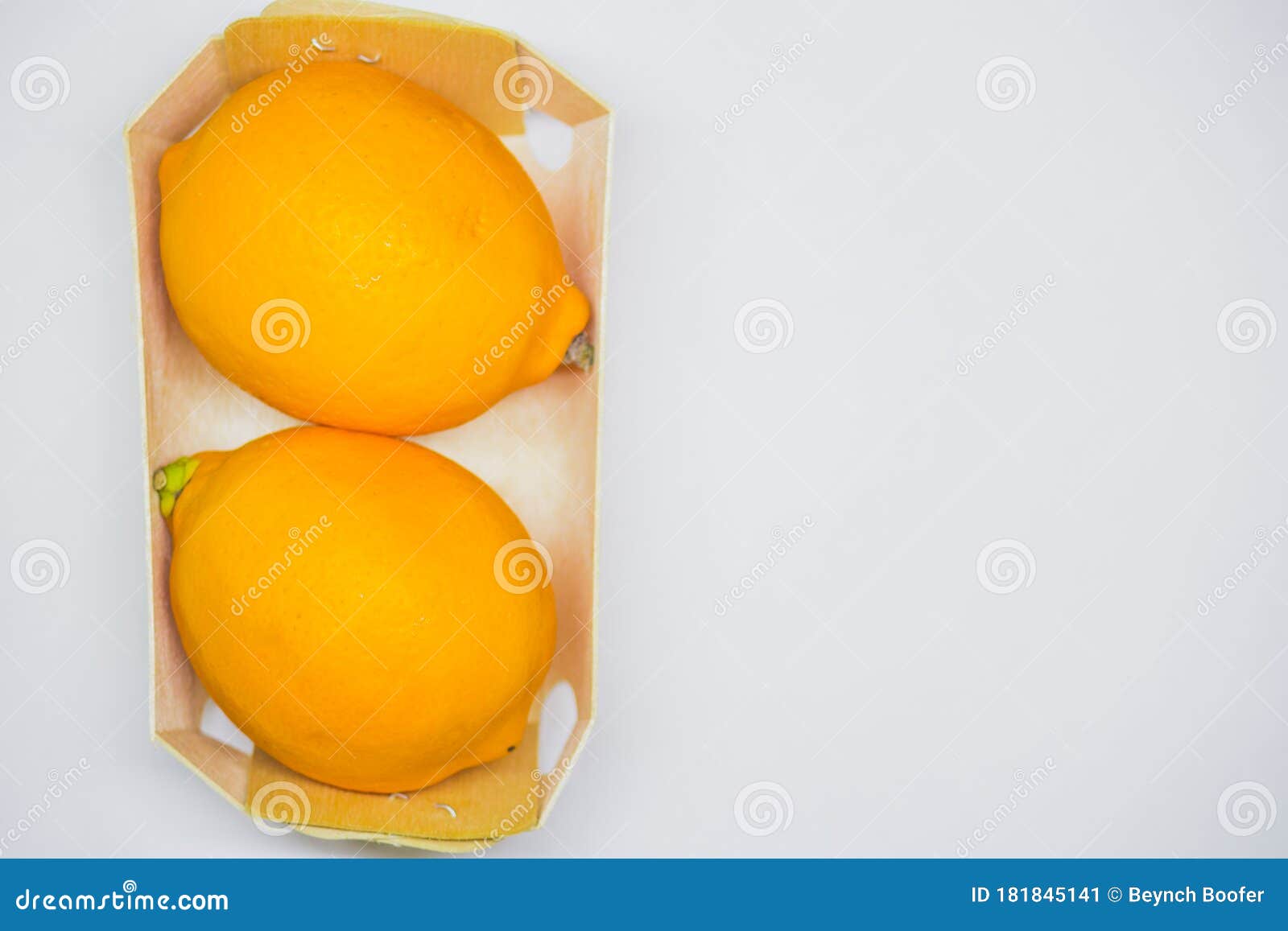 Lemons in a Box Top View. White Background. Copy Space Stock Image ...
