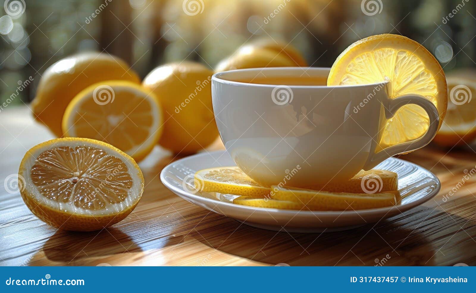 Lemons and Cups on Table stock image. Image of fruit - 317437457