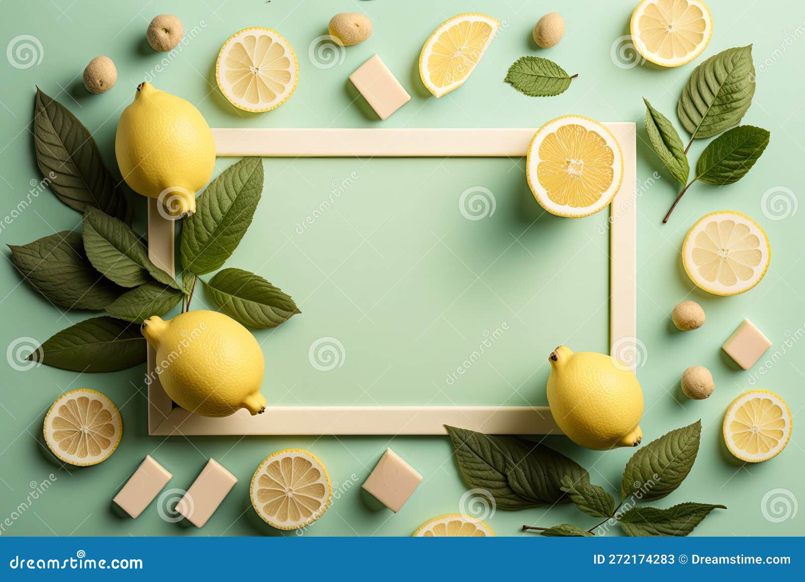 Lemons on Mint Background with Place for Text. Illustration AI ...