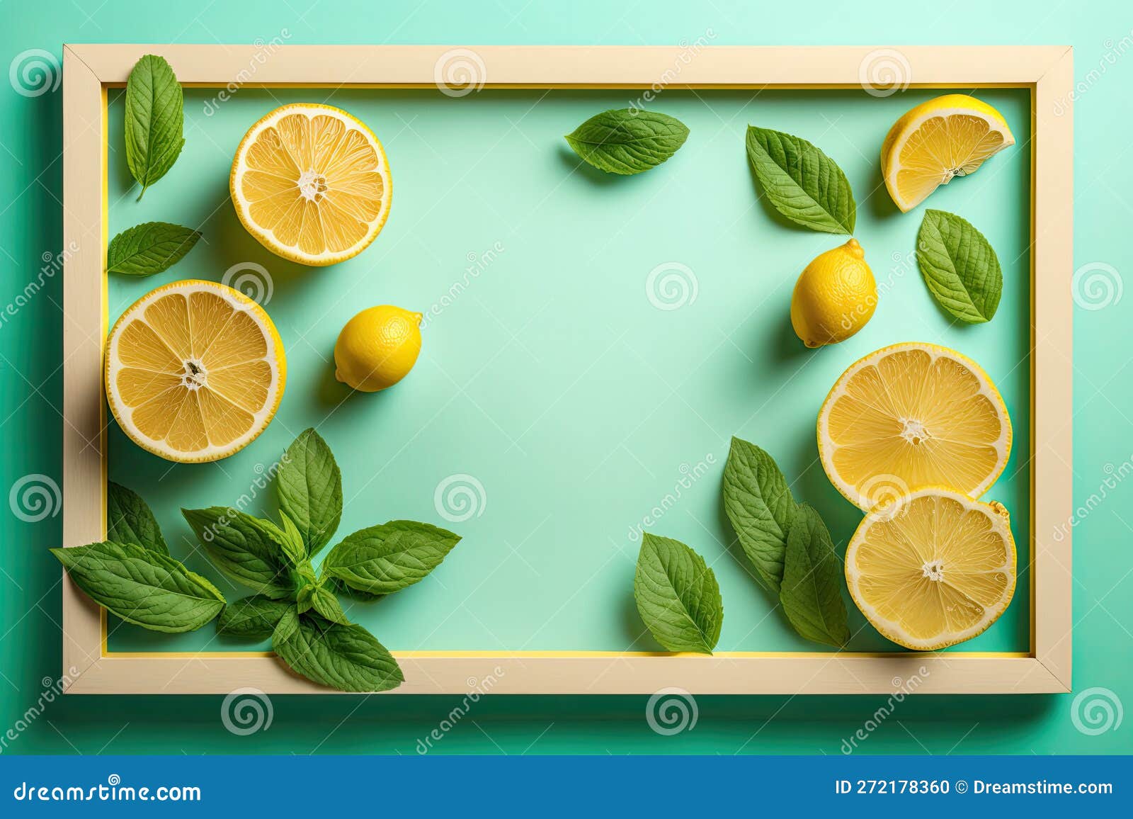 Lemons on Mint Background with Place for Text. Illustration AI ...