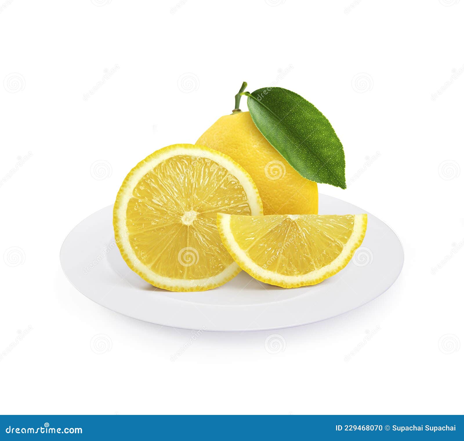 Lemons with on Plate Isolated on White Background Stock Photo - Image ...