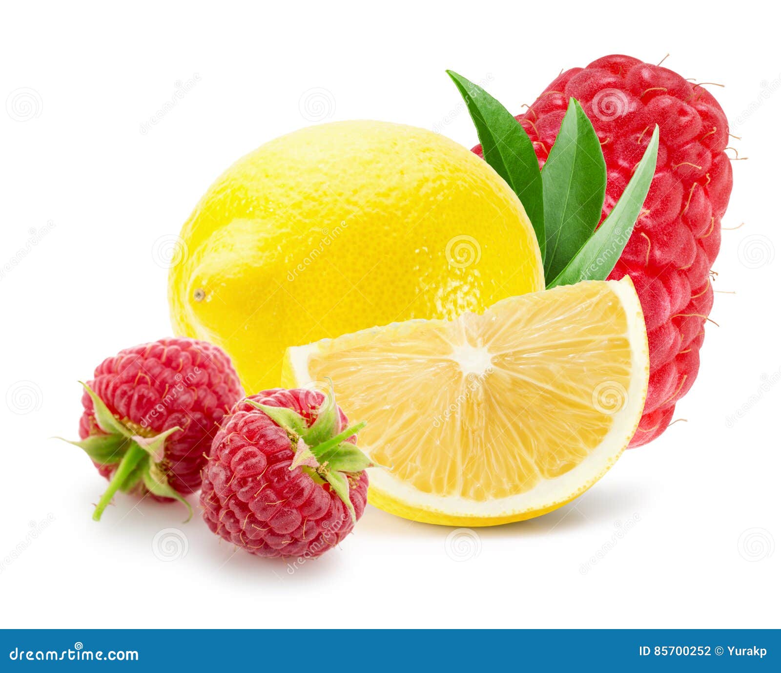 Lemons and Raspberries Isolated on the White Background Stock Photo ...