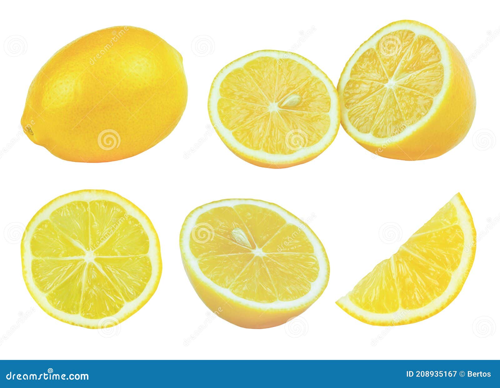 Lemons Side View Isolated on White Background. Set of Lemon Fruit Stock ...