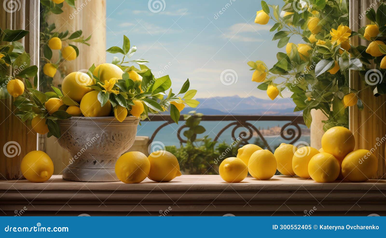 The Lemons on the Window. Bunch of Lemons on the Table in Front of the ...