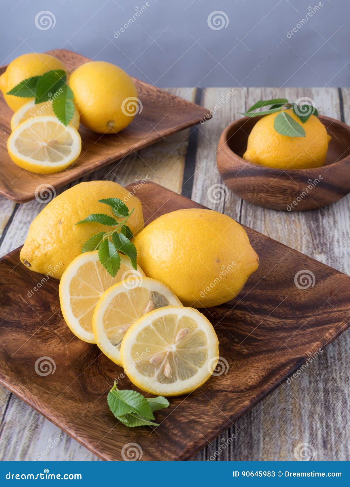 Lemons on a Wooden Plate with Copy Space Stock Image - Image of fresh ...