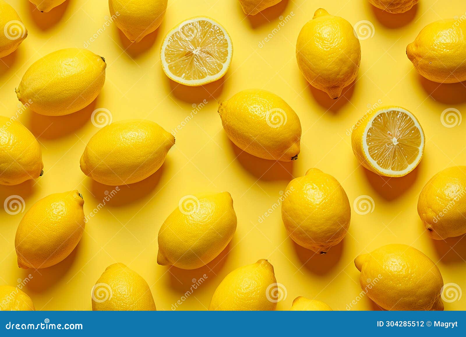 Lemons on Yellow Pattern. Juicy Summer Yellow Pattern of Sour Lemons ...