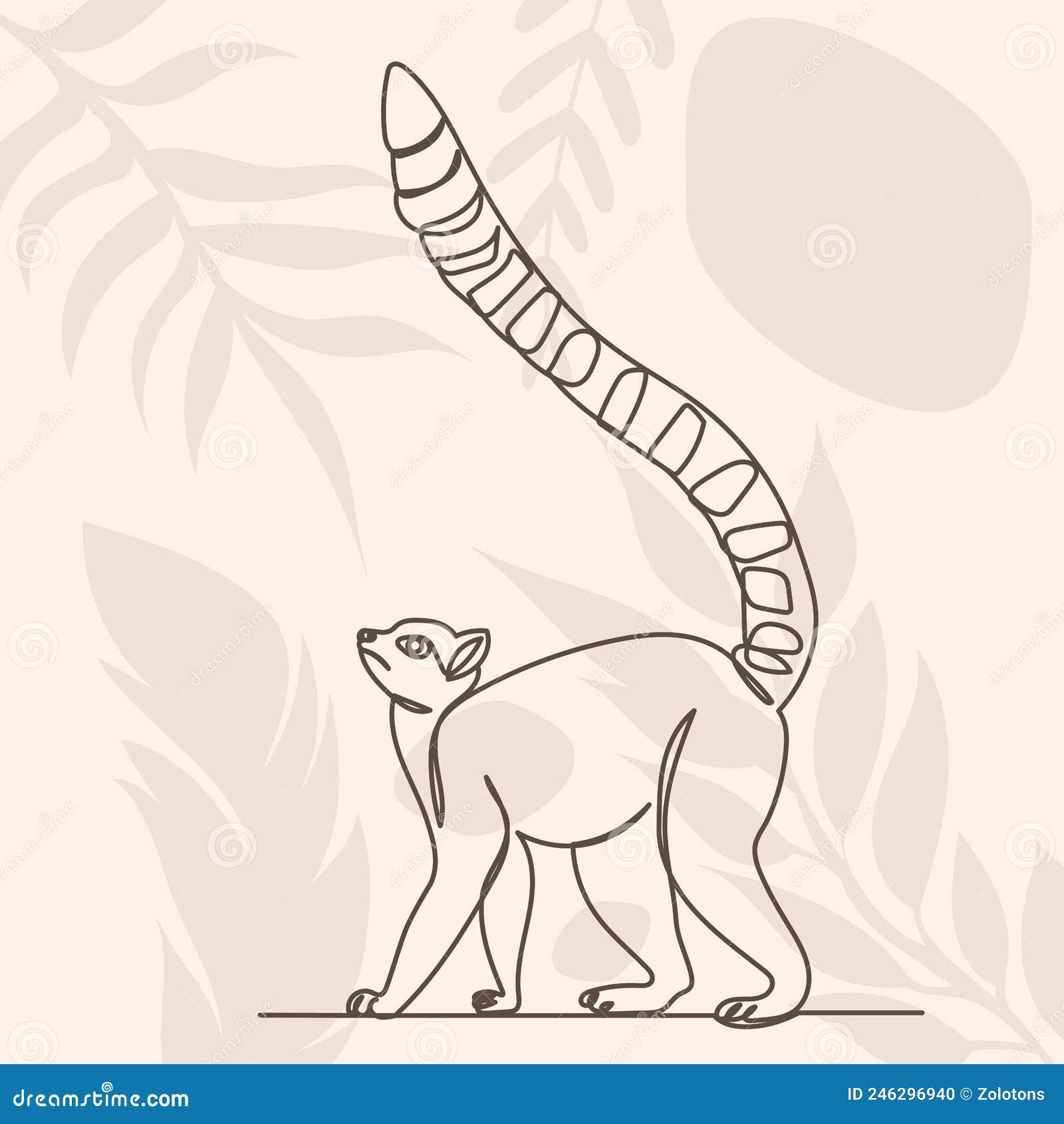 Lemur Continuous Line Drawing, Sketch, on Abstract Background Stock ...