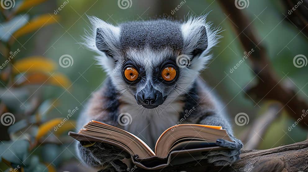 Lemur Reading Book stock illustration. Illustration of wild - 327356681