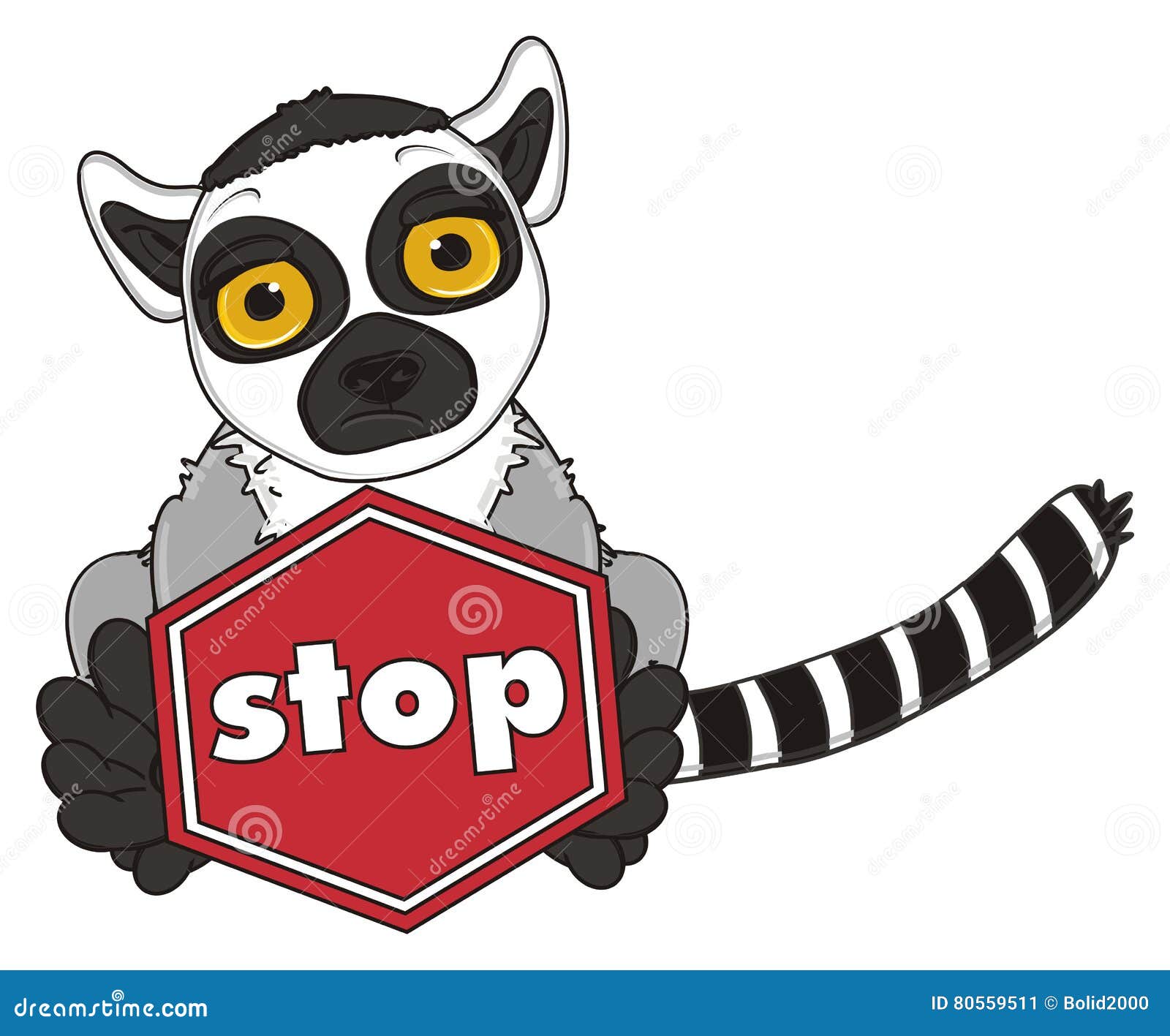 Lemur Sit with Red Road Sign Stock Illustration - Illustration of road ...