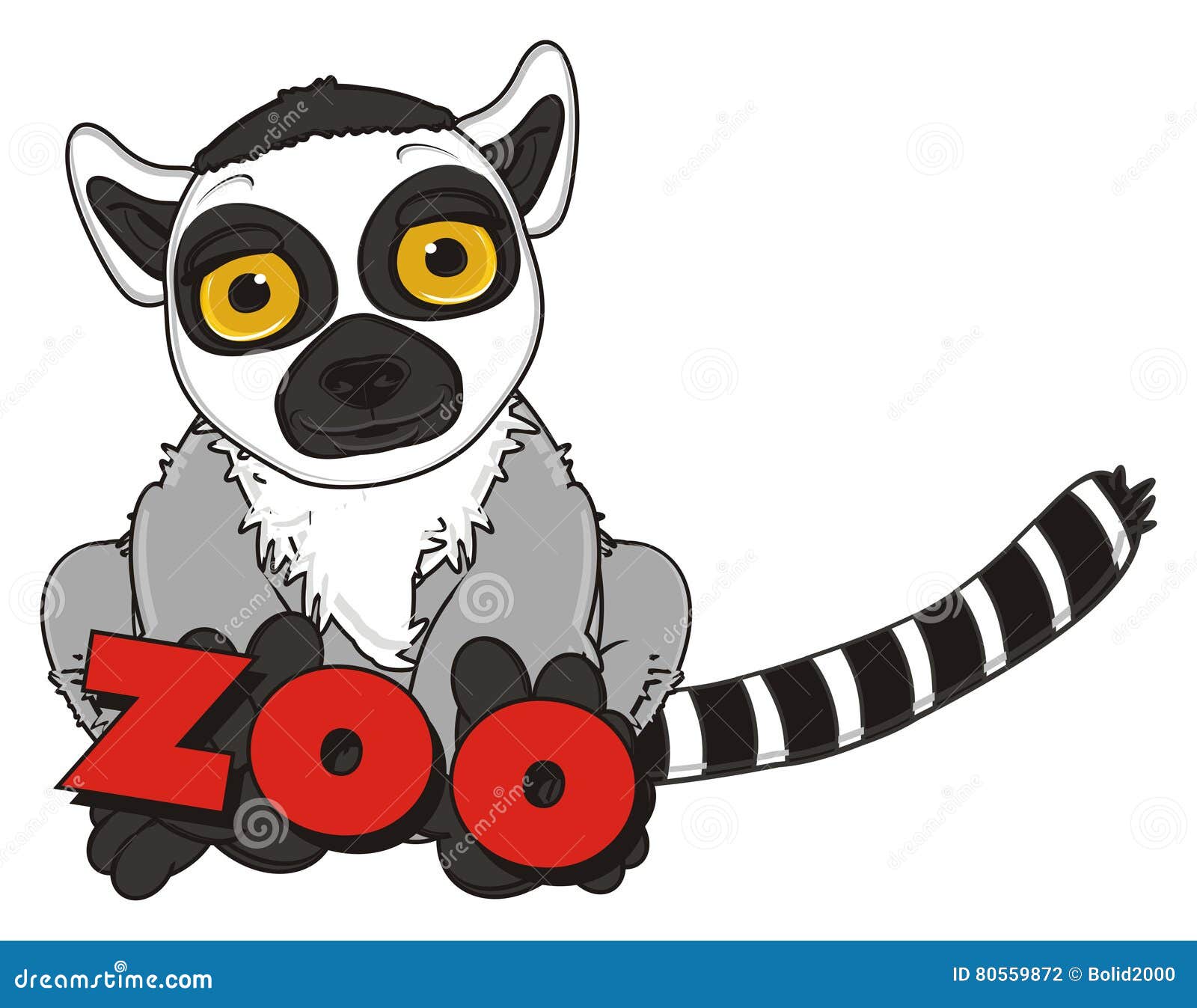 Lemur and word zoo stock illustration. Illustration of white - 80559872