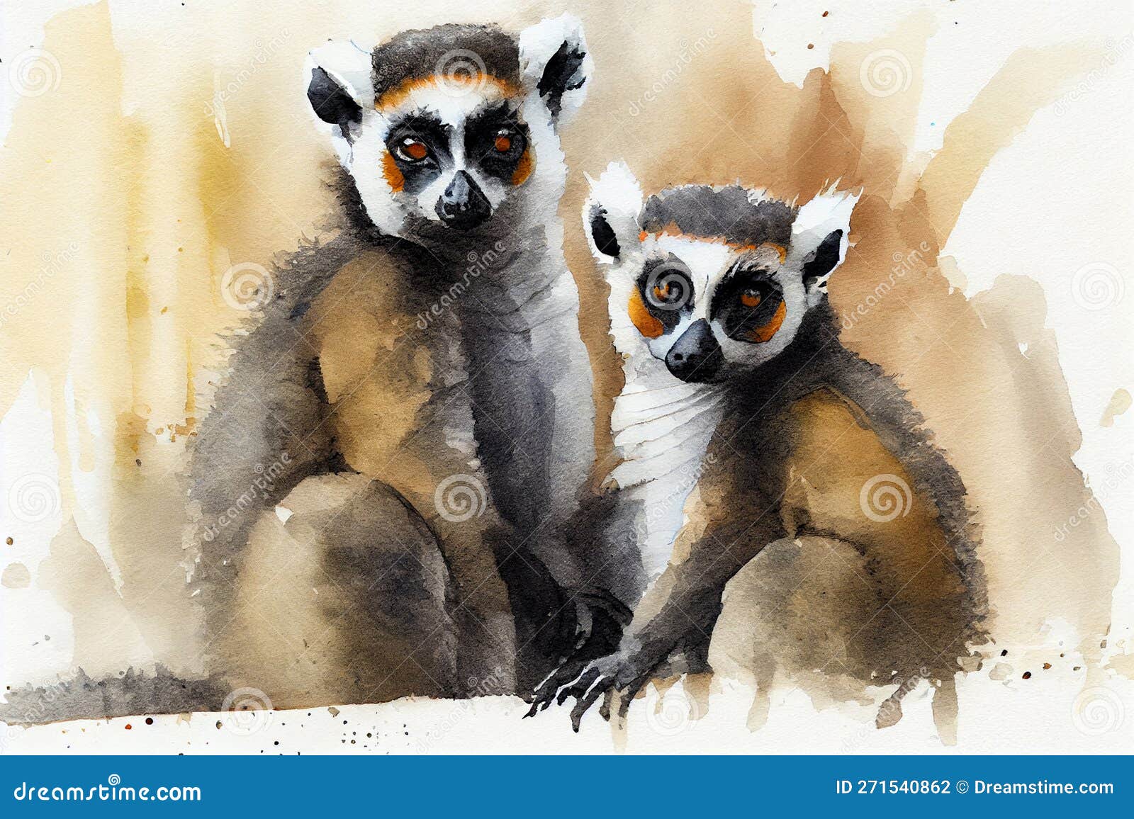 Lemurs Drawing with Bit of Watercolour Stock Illustration ...