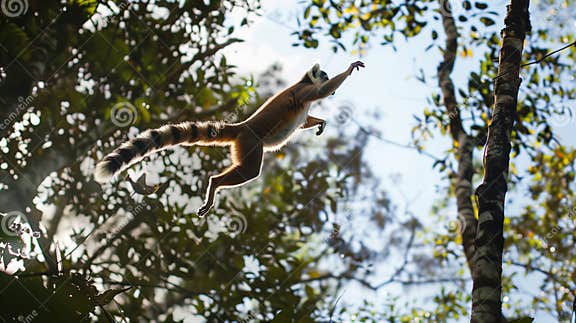 Lemurs Leaping between Trees in Madagascar Stock Illustration ...