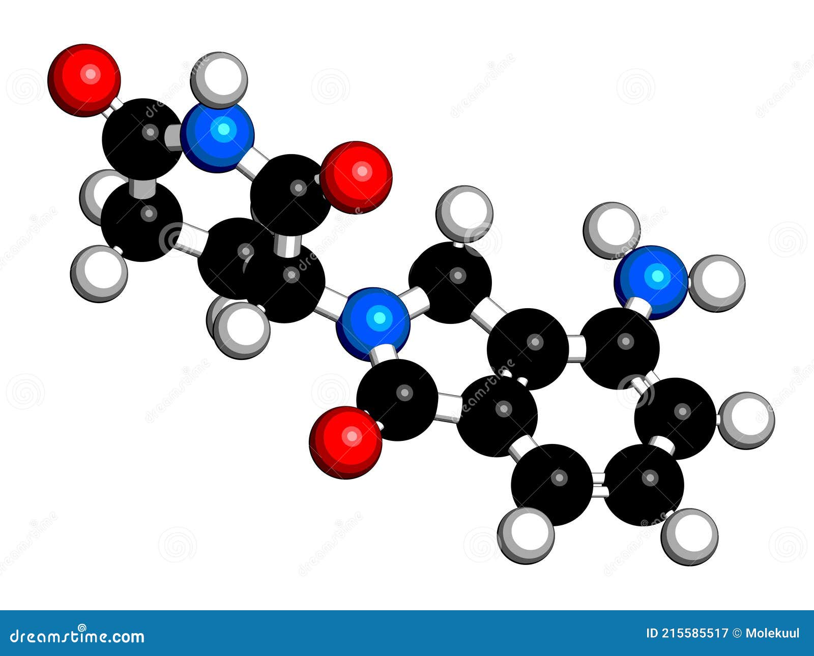 Lenalidomide Multiple Myeloma Drug Molecule. 3D Rendering. Atoms are ...