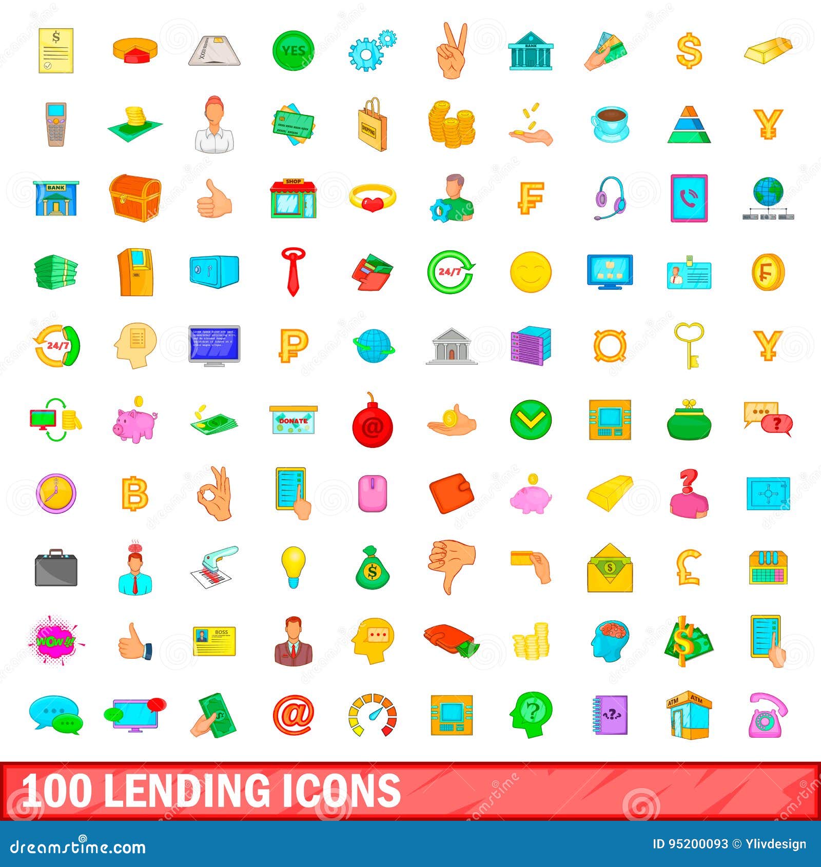 100 Lending Icons Set, Cartoon Style Stock Vector - Illustration of ...