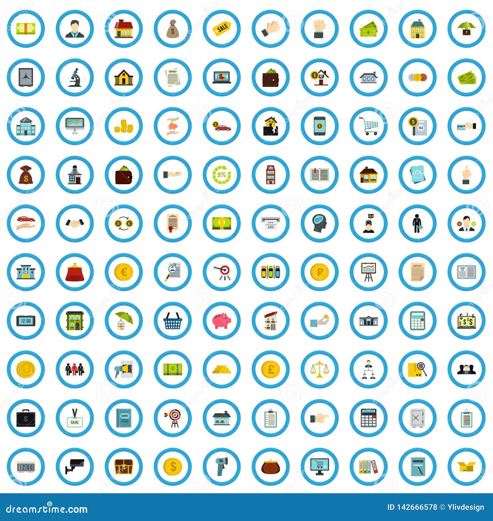 100 Lending Icons Set, Flat Style Stock Vector - Illustration of money ...