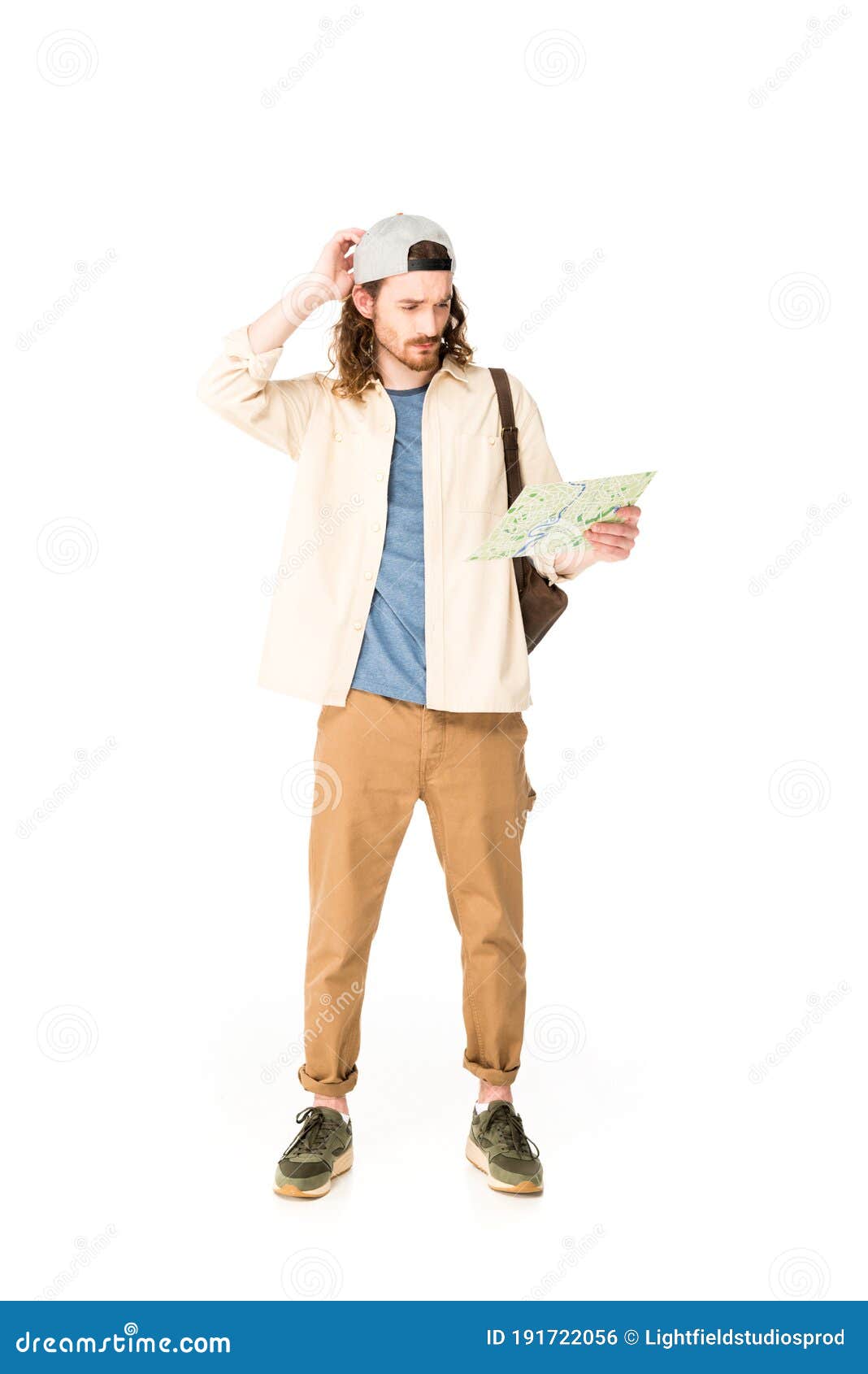 Length View of Confused Young Man Holding Map Isolated on White Stock ...