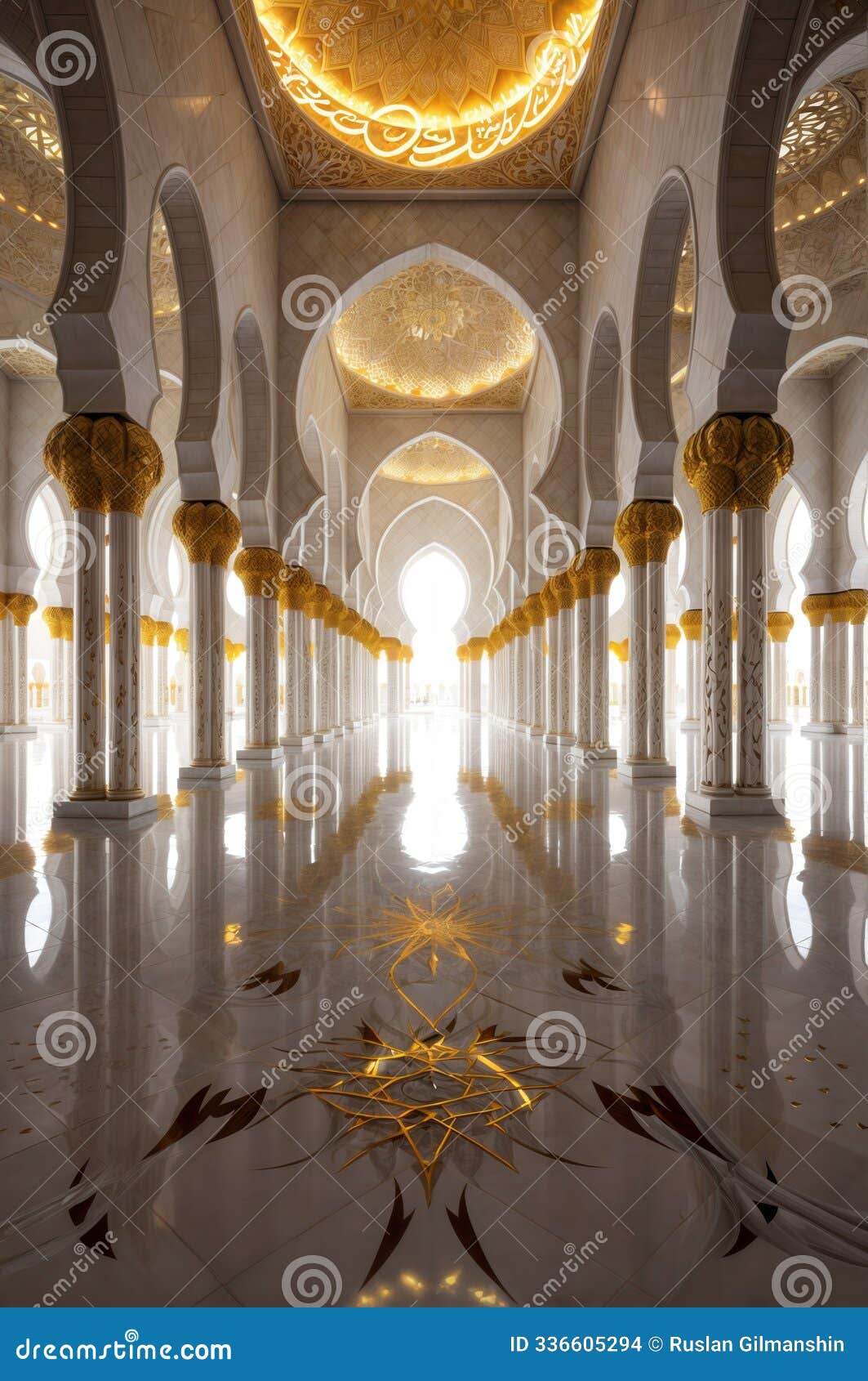 A Lengthy and Beautiful Hallway Adorned with Arches and Columns in a ...