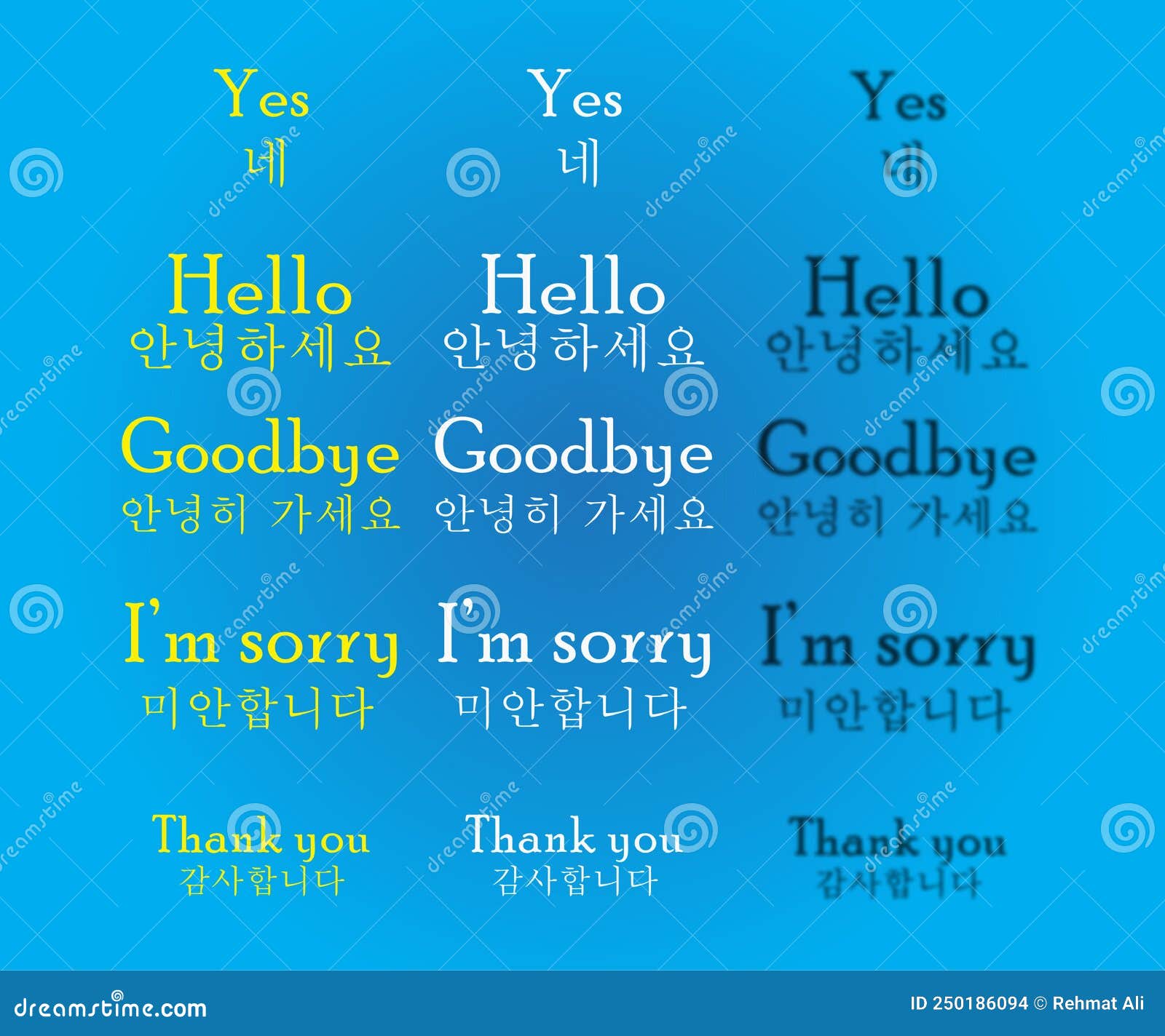 Lenguaje Coreano Hola Palabras Vectoriales Stock de ilustración ...