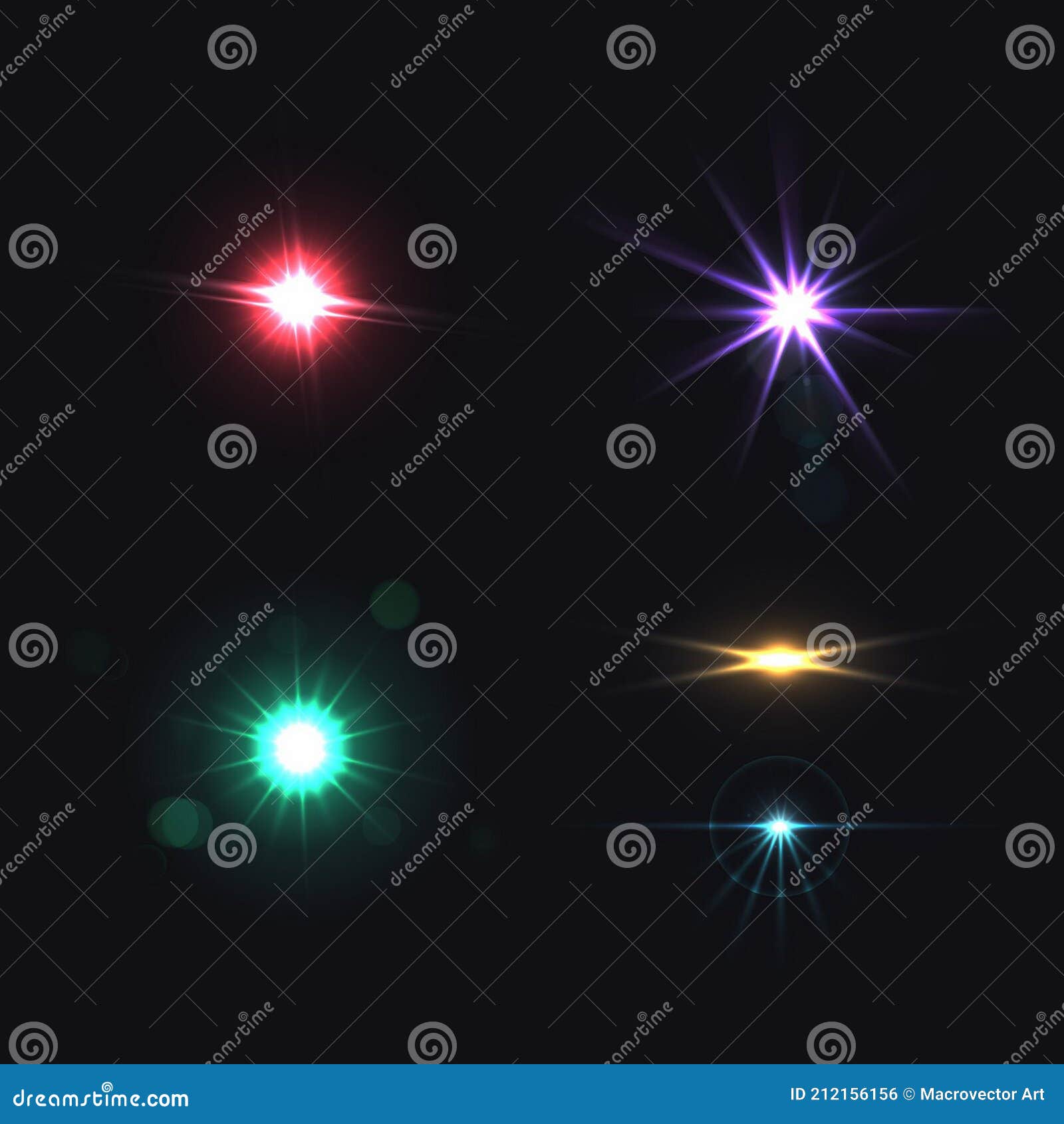 Lens Bright Effects Realistic Colored Set Isolated Stock Vector ...