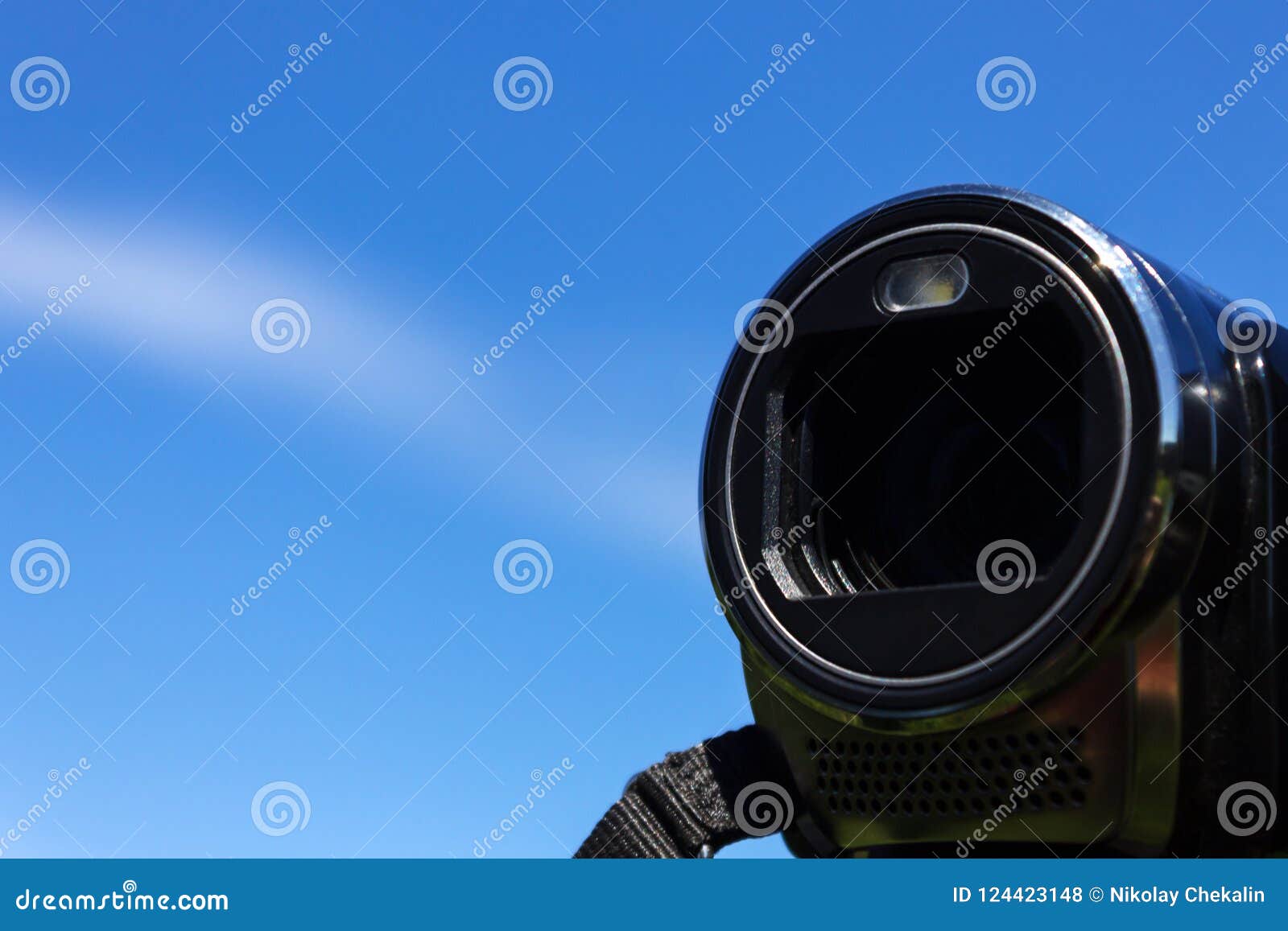 Lens Camcorder on Blue Sky Background Stock Photo - Image of close ...