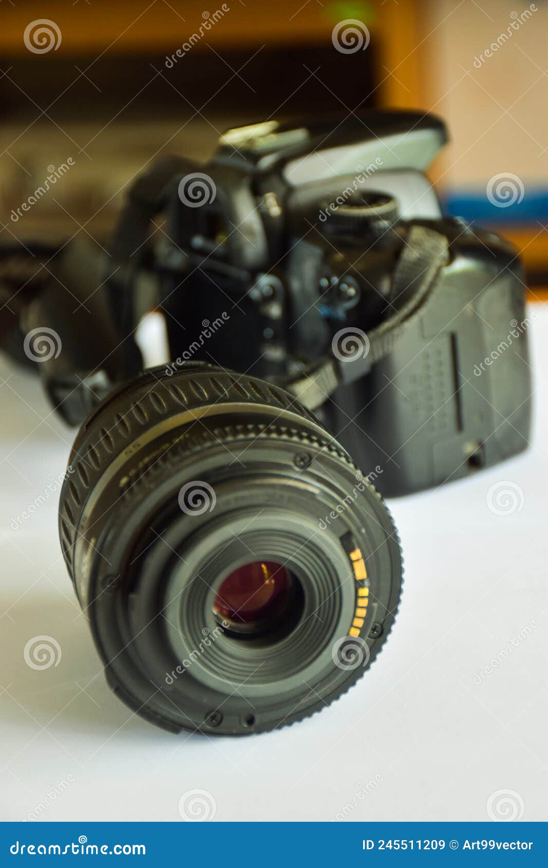 Lens and Camera on White Background and Soft Light Stock Image - Image ...